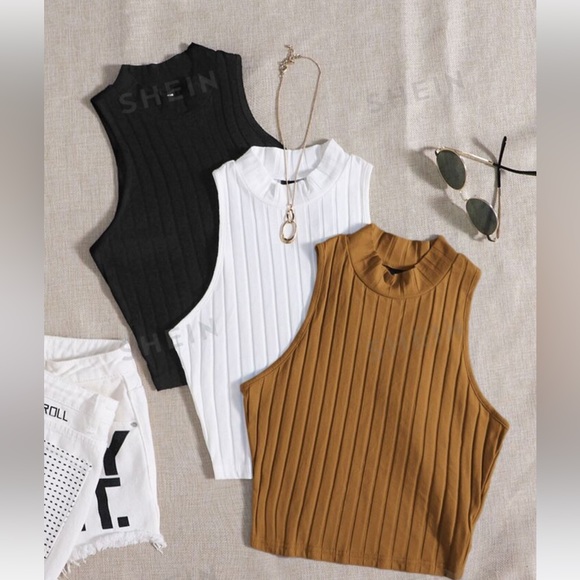 SHEIN | Tops | Shein Ezwear 3 Pack Mock Neck Ribknit Tank Top | Poshmark